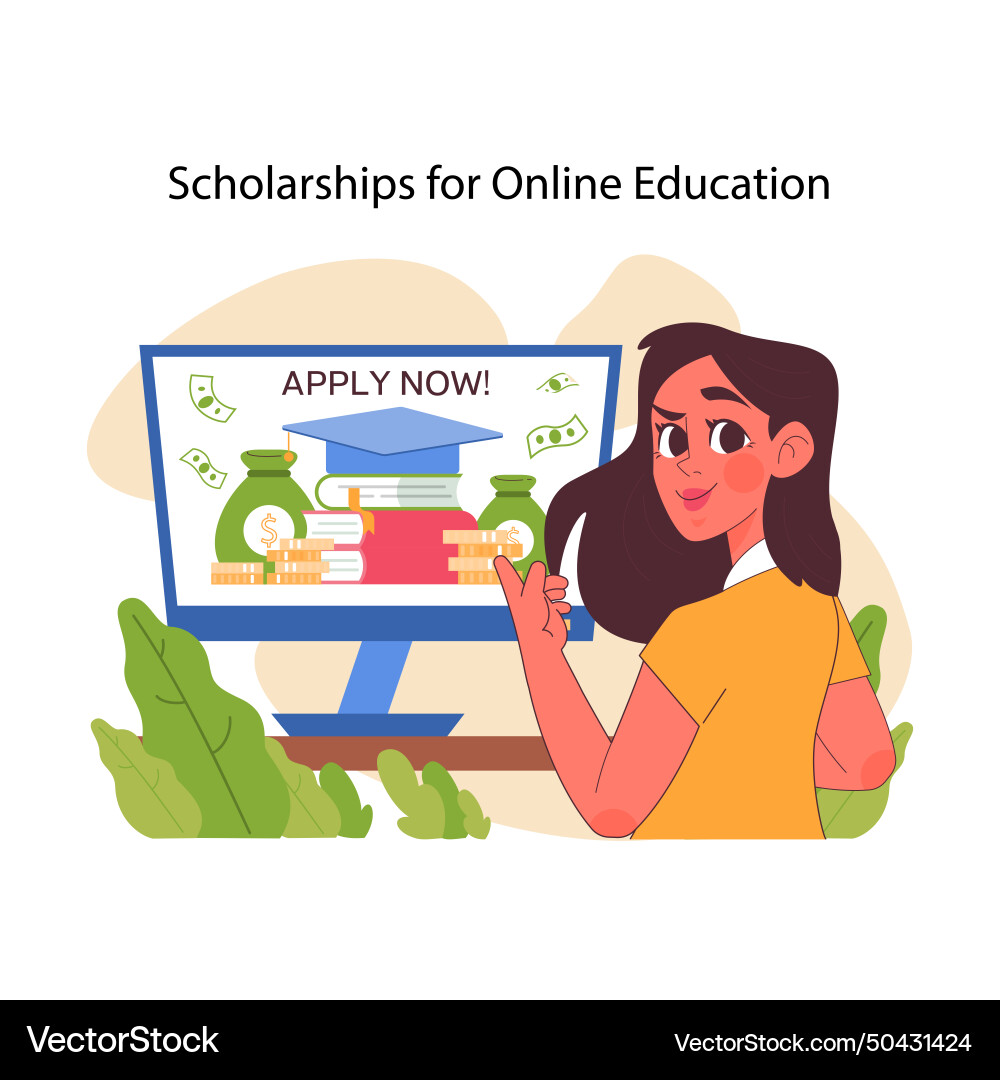 Scholarships for online education flat Royalty Free Vector