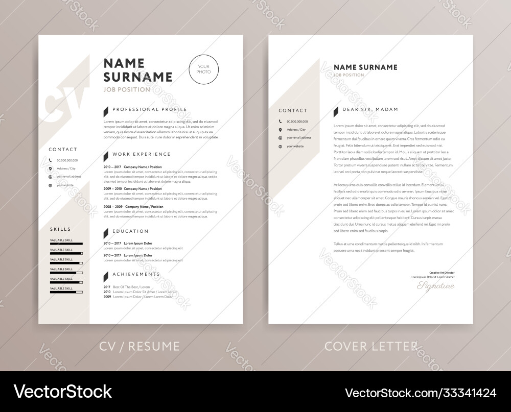 Stylish cv design - curriculum vitae cover letter Vector Image