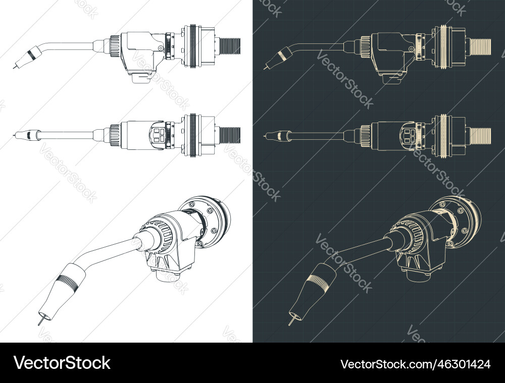 Welding torch for robot blueprints Royalty Free Vector Image