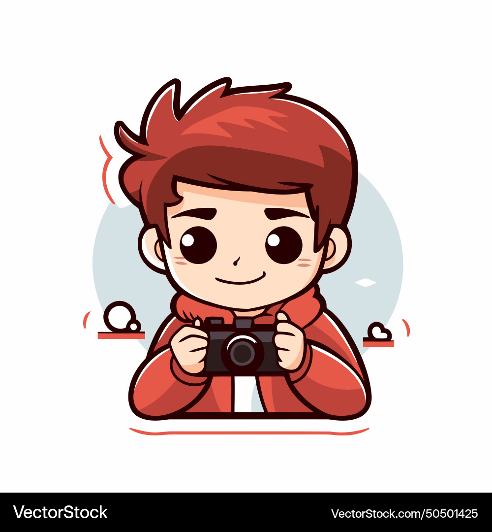 Cute boy holding a camera in cartoon style Vector Image