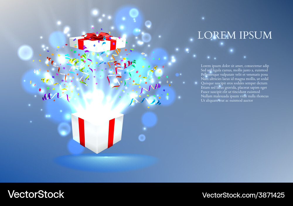 Open gift with fireworks from confetti Royalty Free Vector