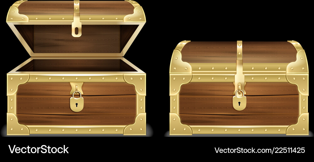 Wooden chest realistic set Royalty Free Vector Image