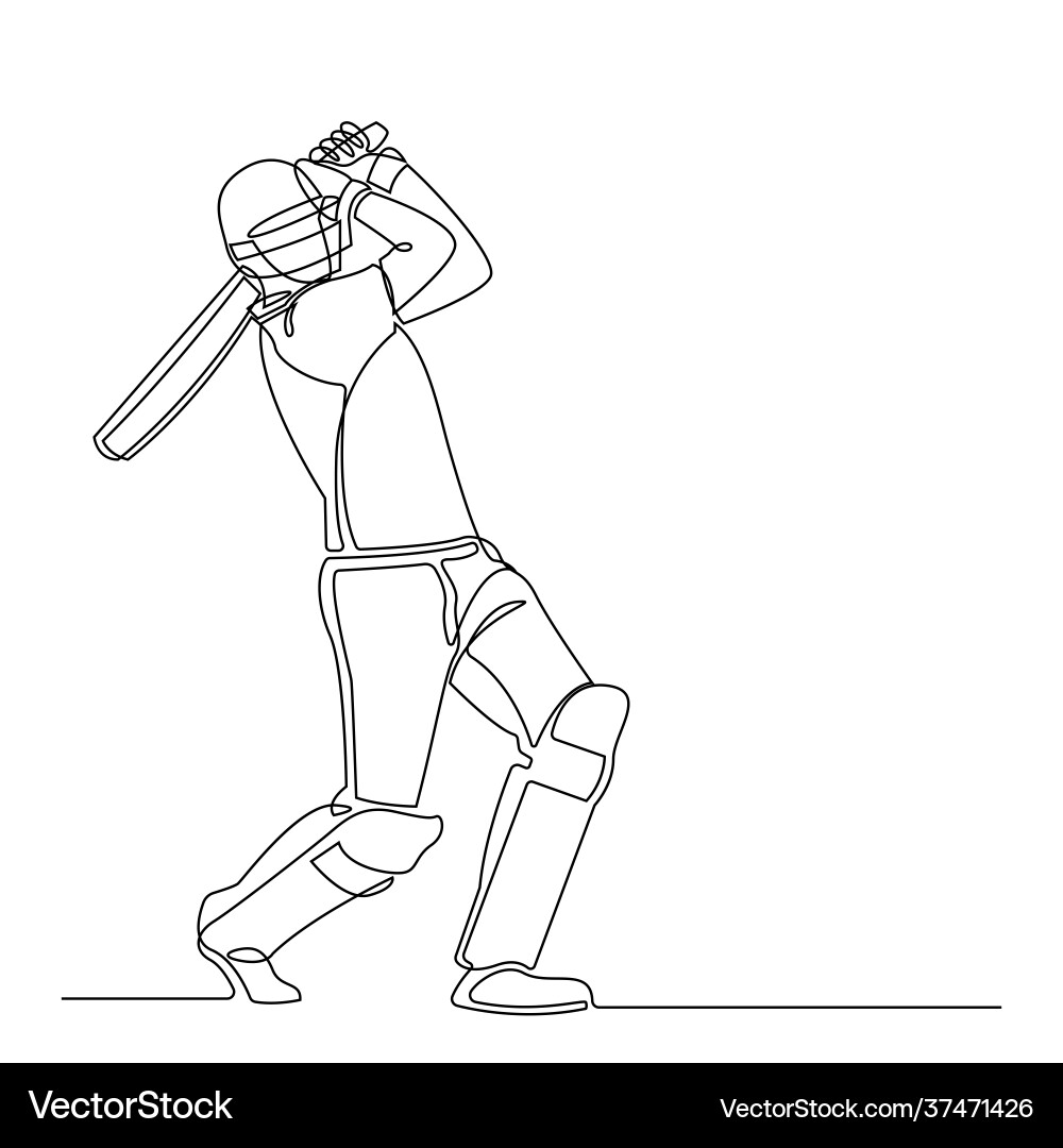 Continuous line drawing playing cricket Royalty Free Vector