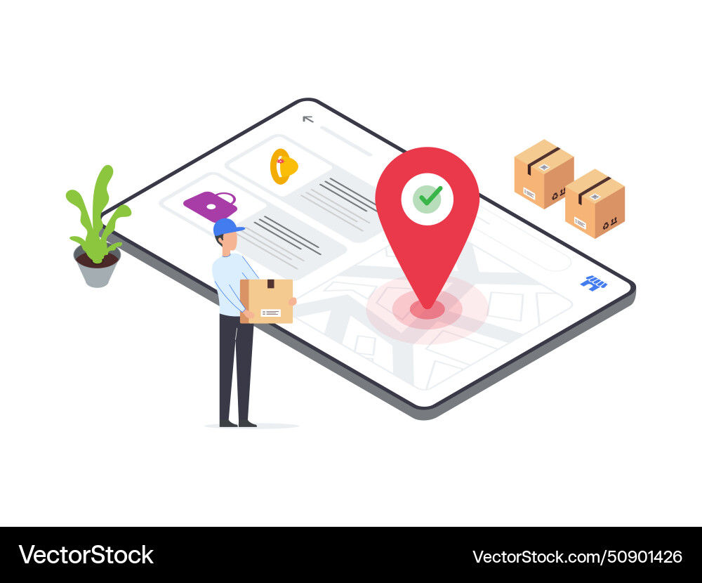 Flat isometric of order processing Royalty Free Vector Image