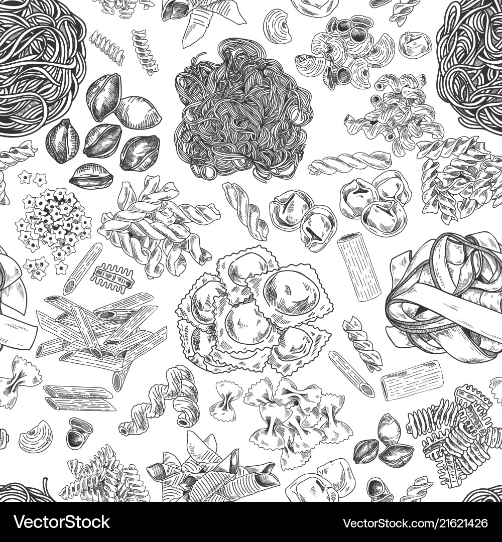 Hand drawn pasta seamless pattern Royalty Free Vector Image