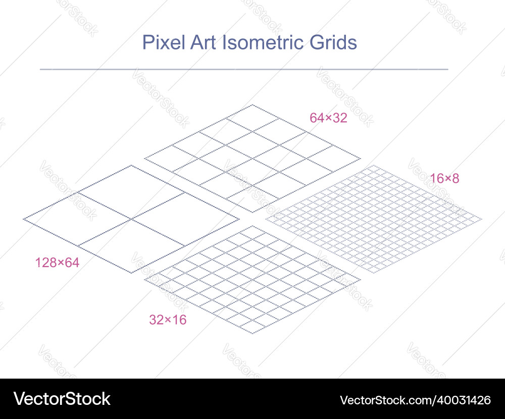 Pixel art isometric grids and their cell sizes Vector Image