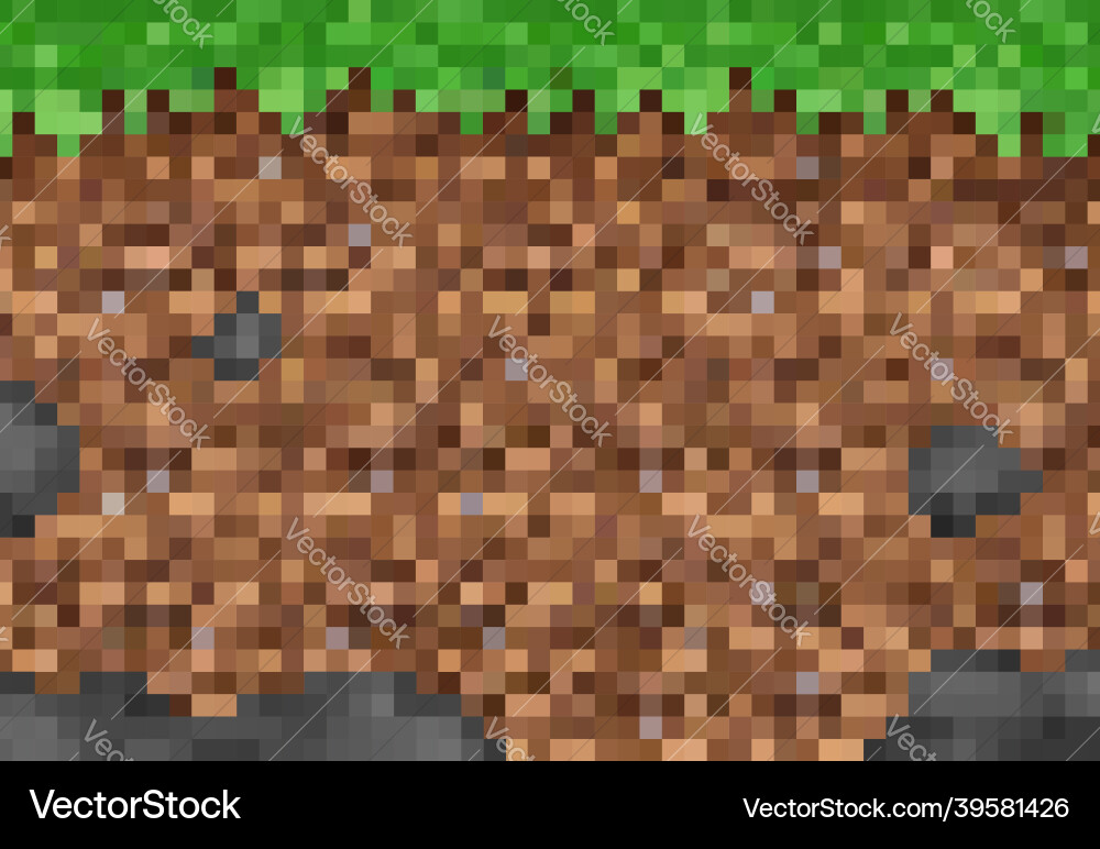 Pixel grass and ground blocks game pattern Vector Image