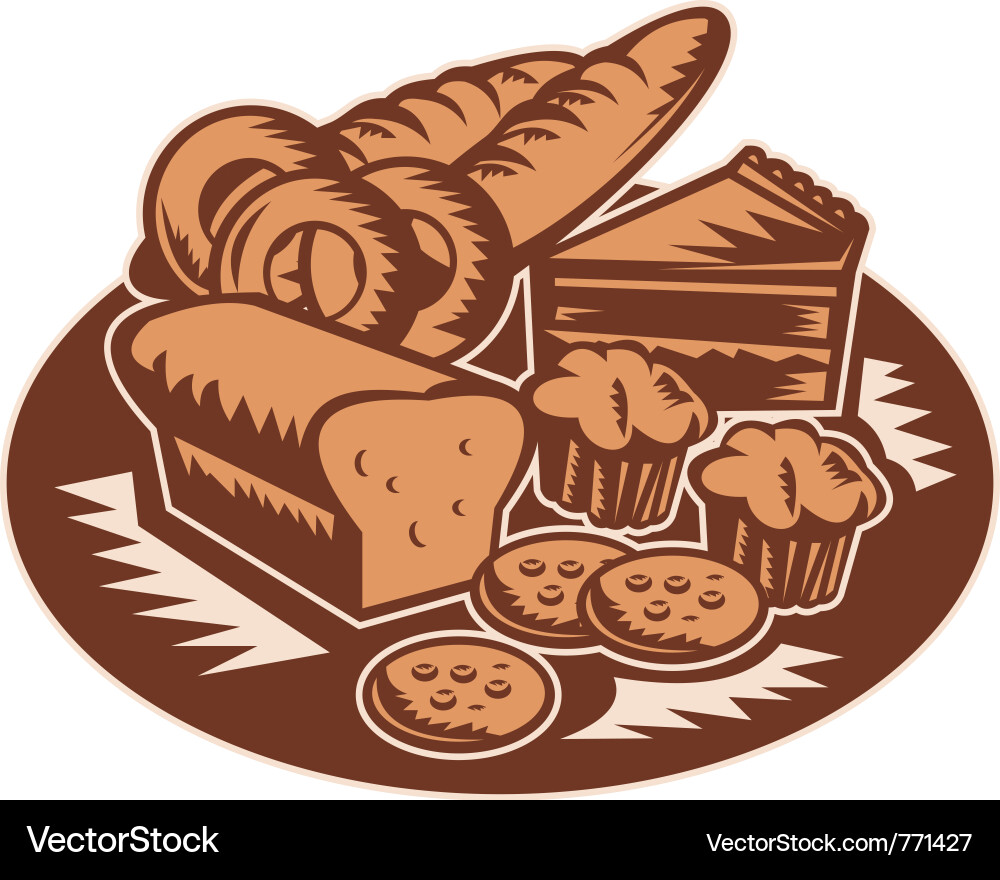 Bakery products pastry bread pie cake Royalty Free Vector
