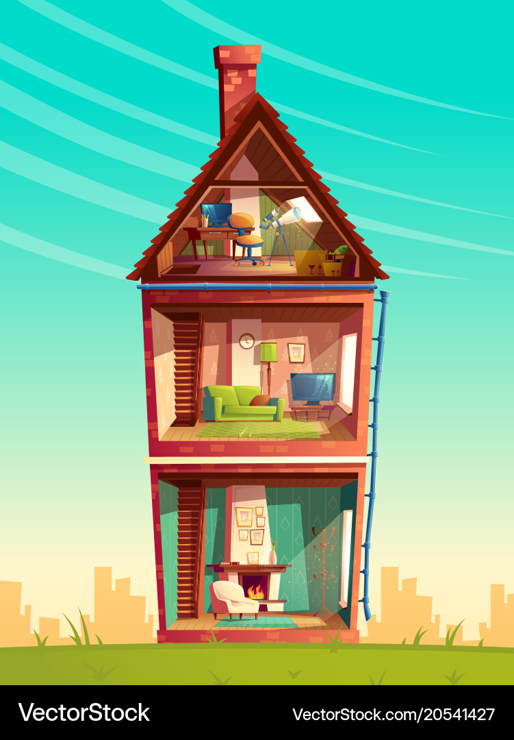 Cartoon multistorey house interior Royalty Free Vector Image