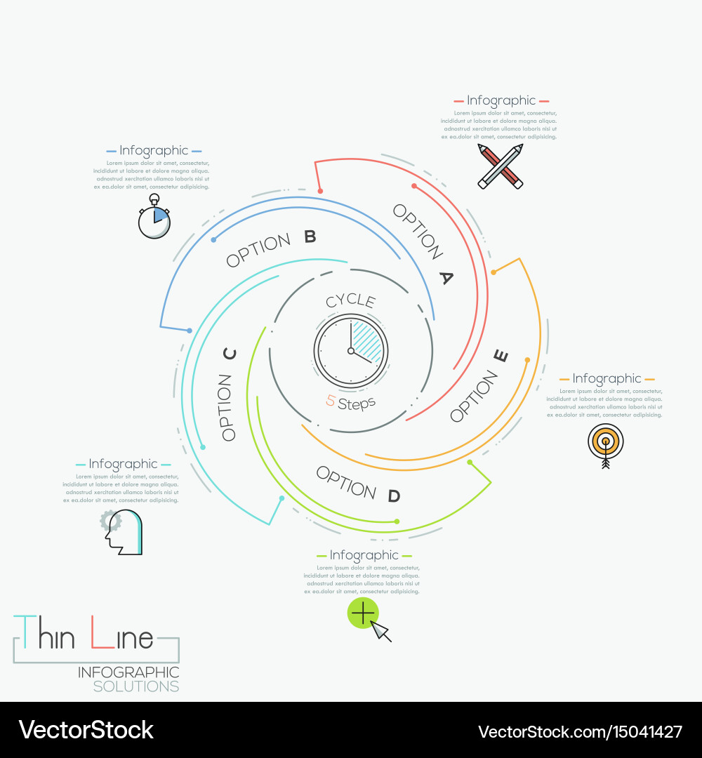 Circular infographic design layout with 5 spiral Vector Image