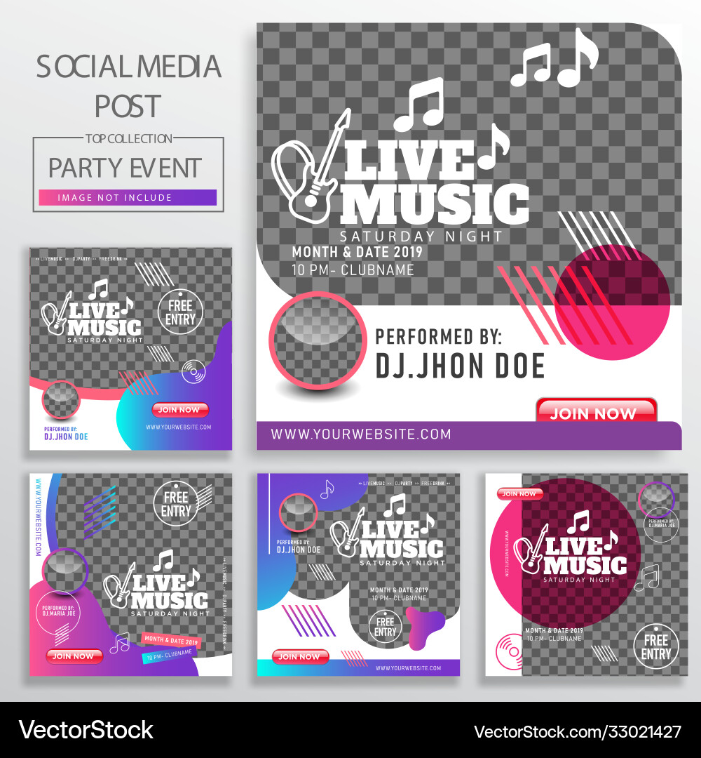 Event party social media post banner template set Vector Image