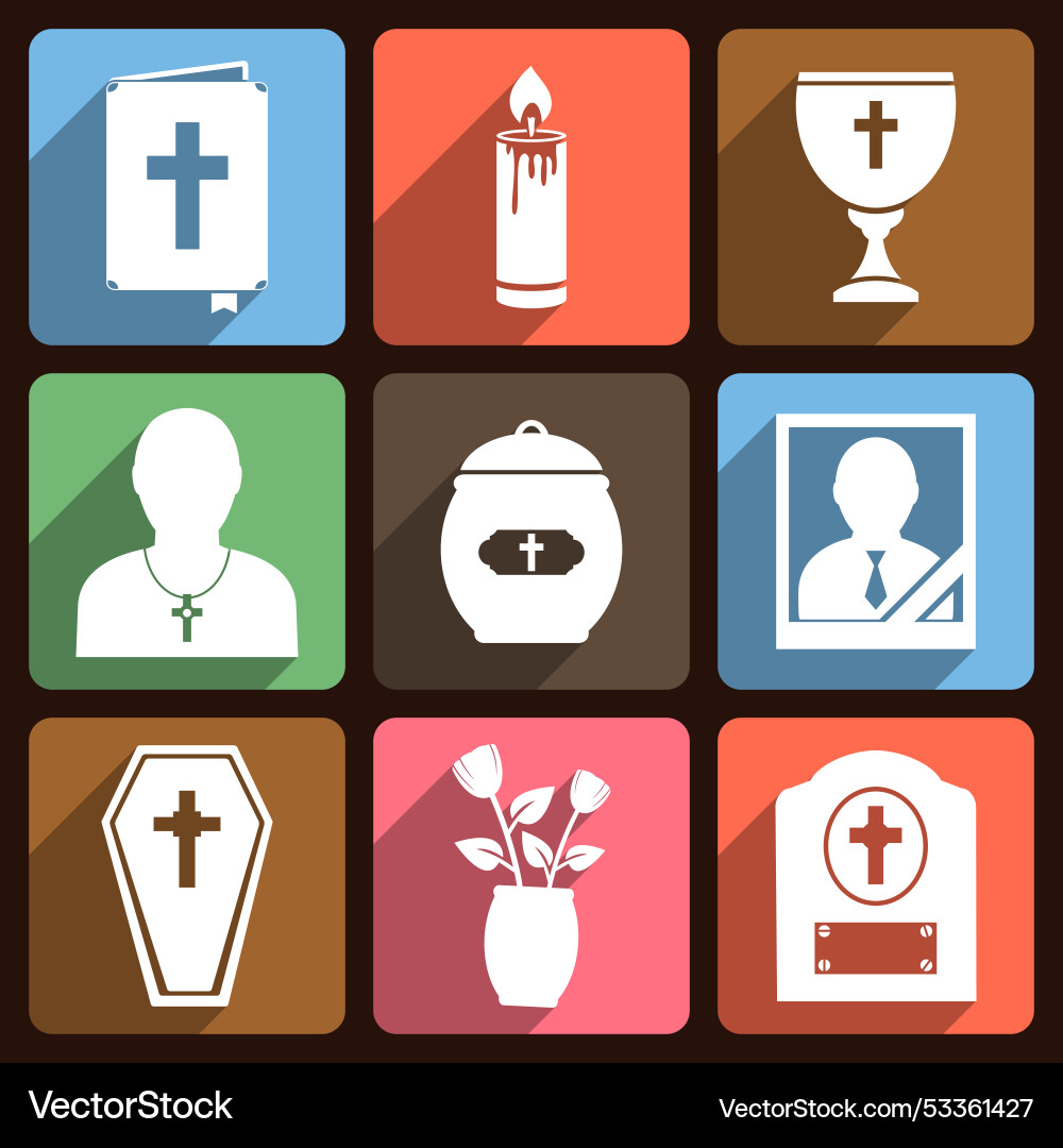 Funeral icons with long shadow Royalty Free Vector Image