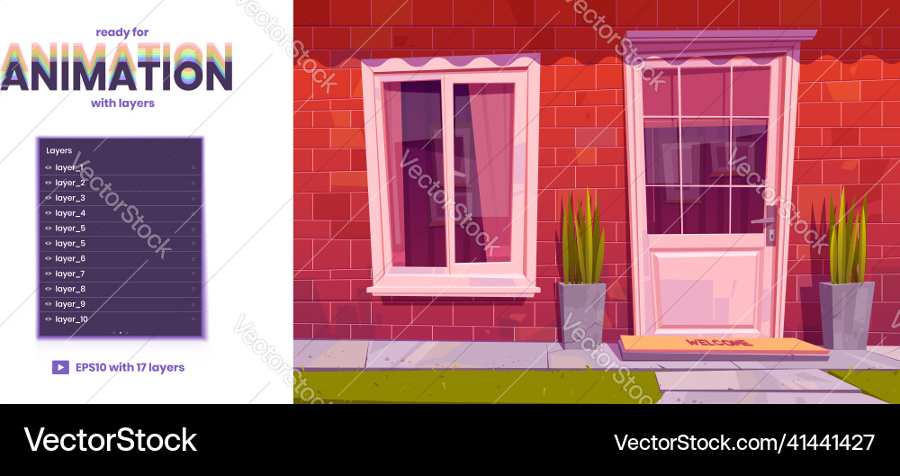 Parallax background with house facade Royalty Free Vector