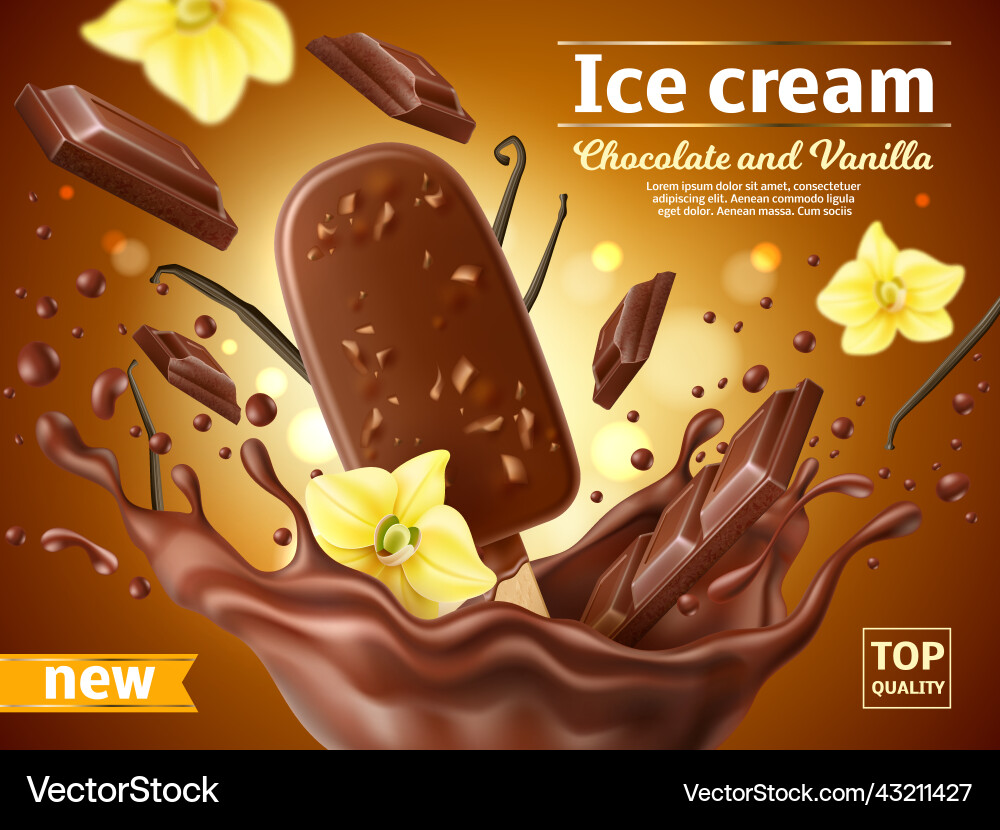 Realistic ice cream poster chocolate popsicle Vector Image