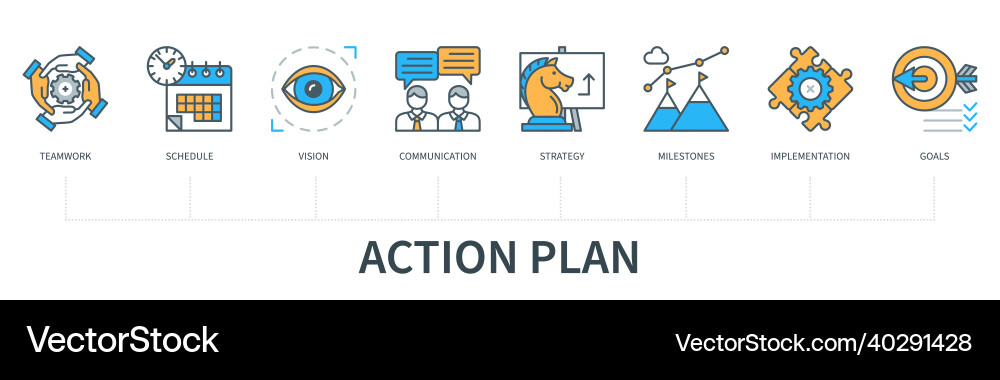 Action plan infographic in line style Royalty Free Vector