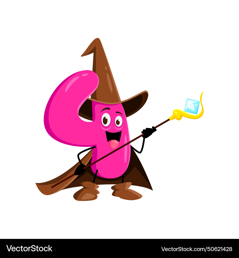 Cartoon math number four halloween wizard witch Vector Image