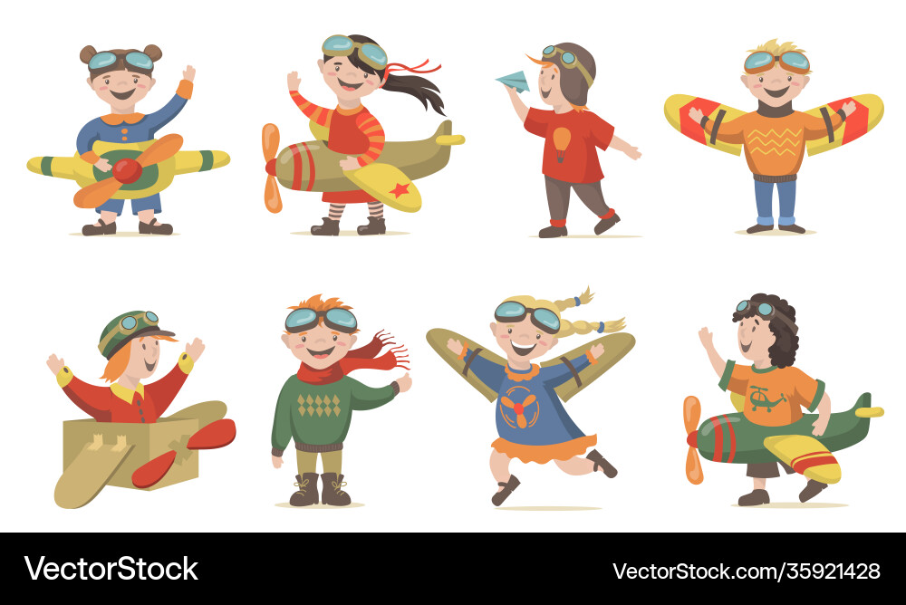 Children playing air crew set Royalty Free Vector Image