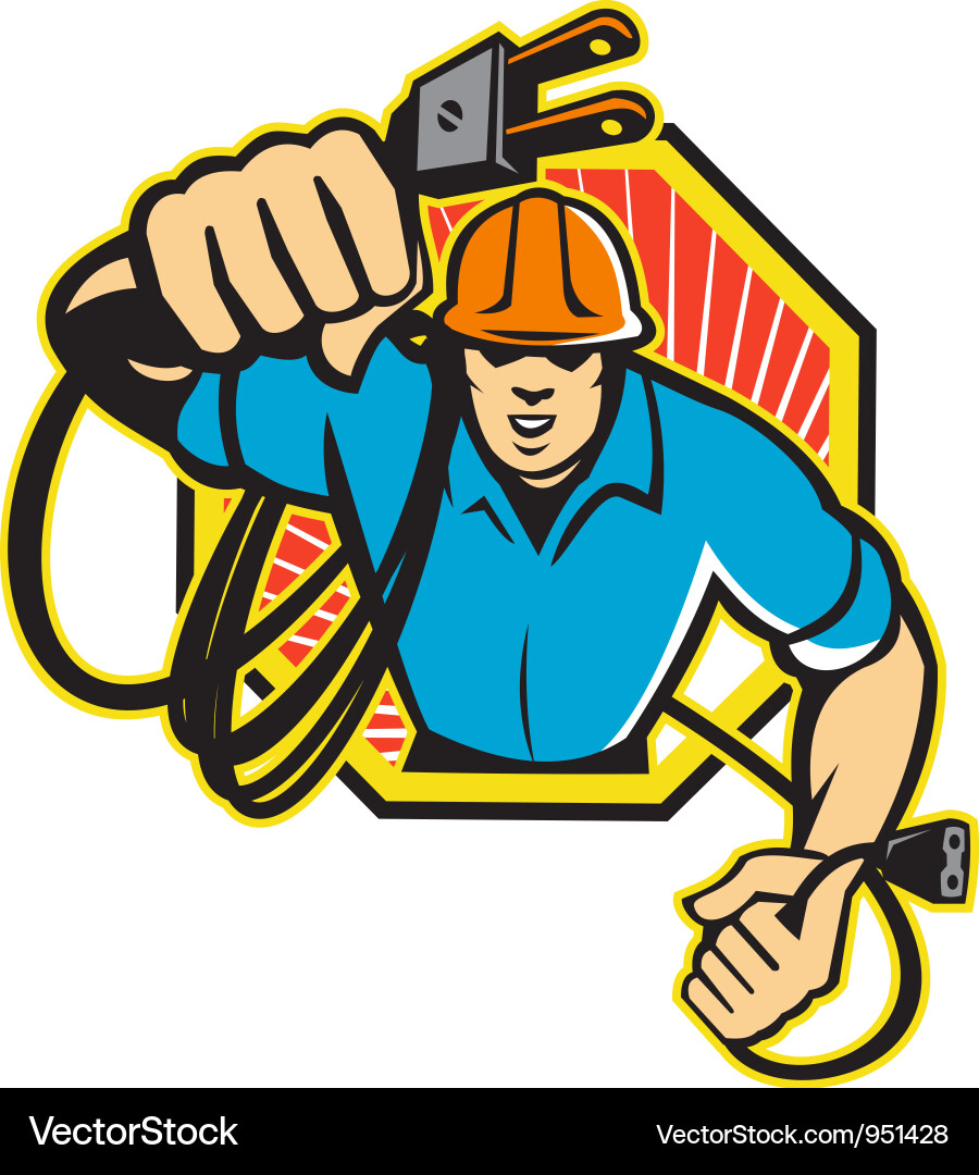 Electrician construction worker retro Royalty Free Vector