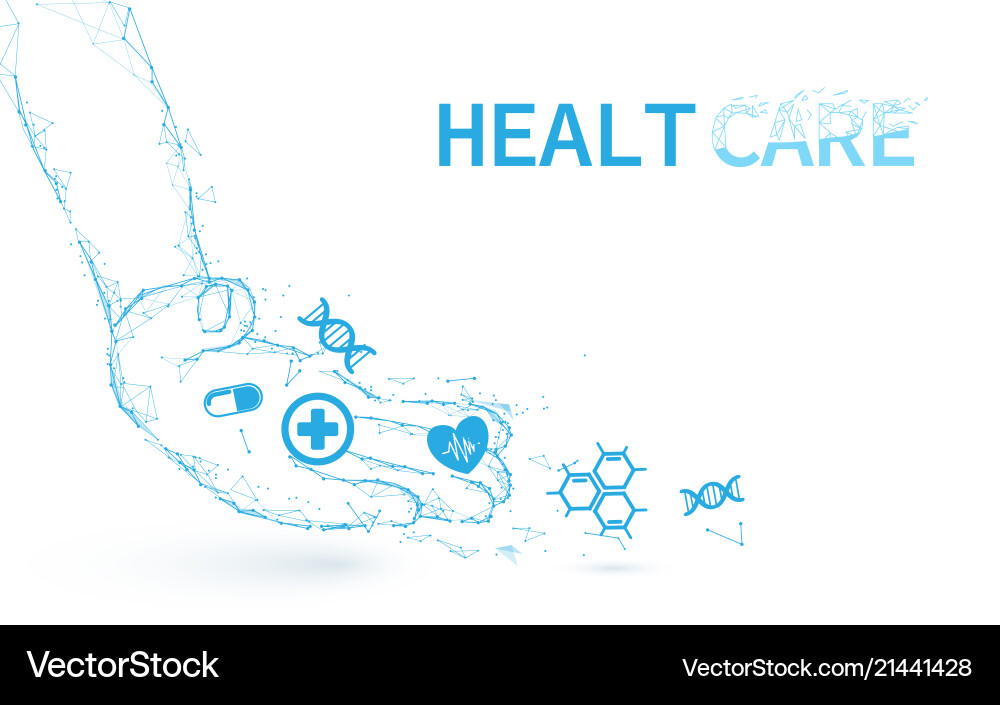 Hand and science icons form lines particle Vector Image