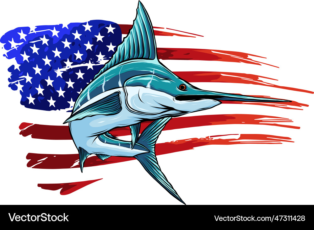 Marlin Fisch mit Amerikanisch Lizenzfreies Vektorbild