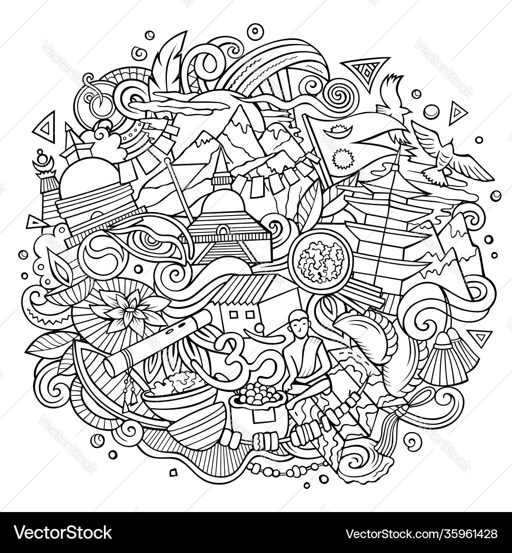 Nepal hand drawn cartoon doodles Royalty Free Vector Image