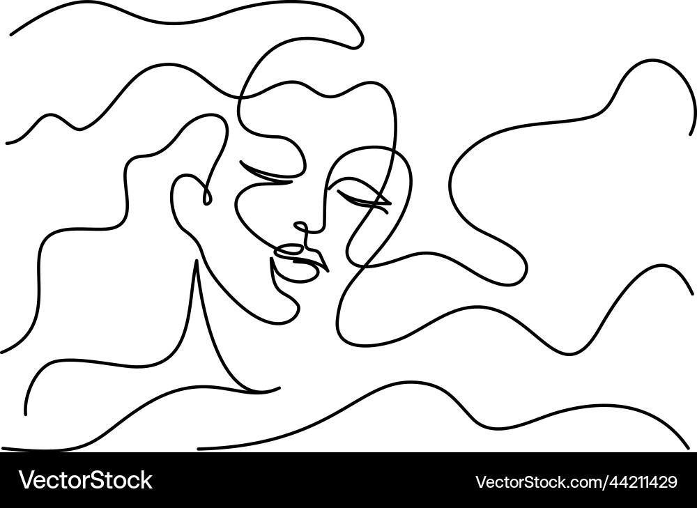 Abstract Minimal Woman Face Continuous One Line Vector Image