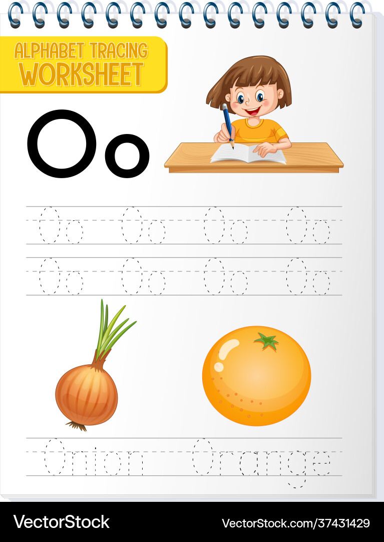 Alphabet tracing worksheet with letter o Vector Image