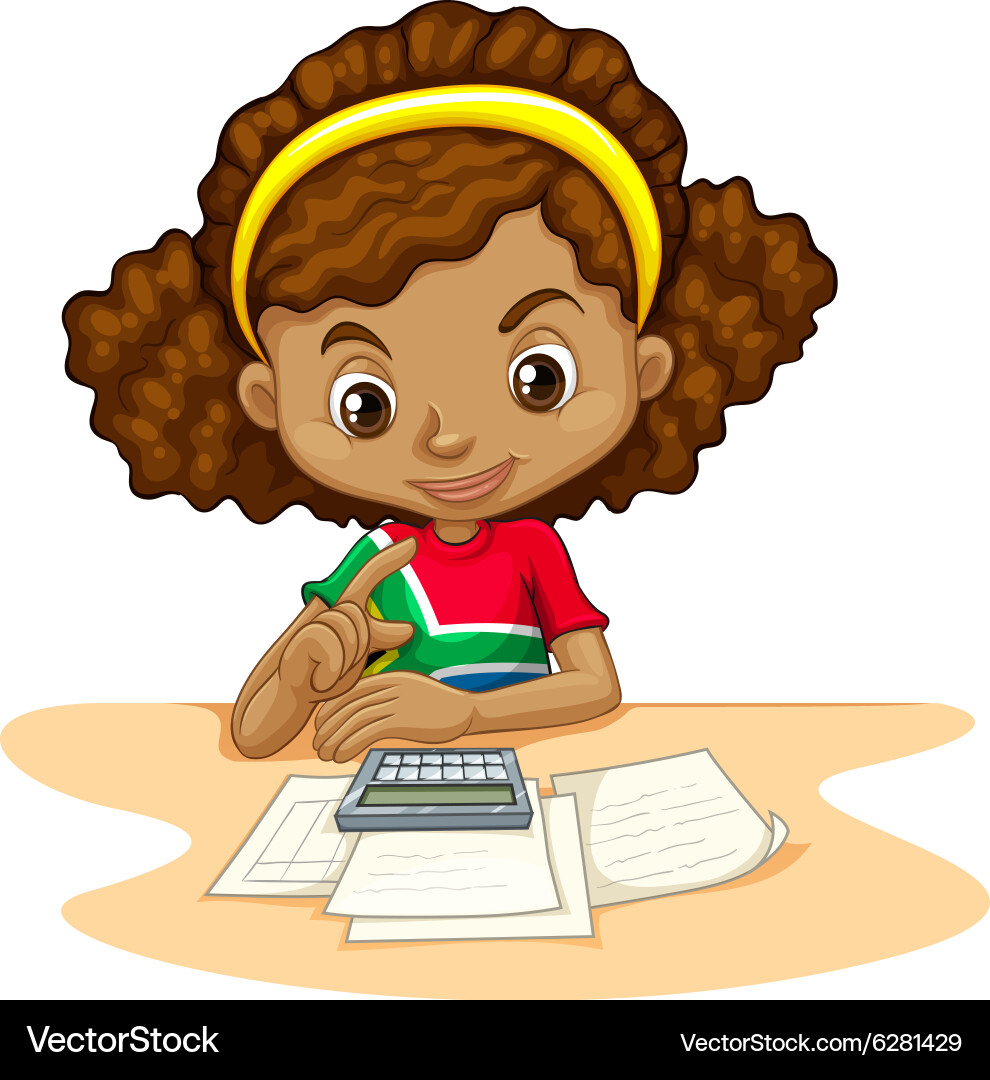Little girl using calculator Royalty Free Vector Image