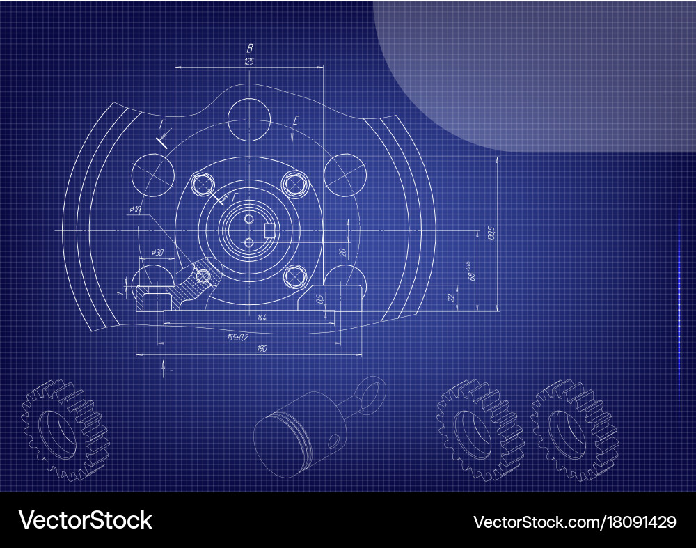Machine-building drawings on a blue background Vector Image
