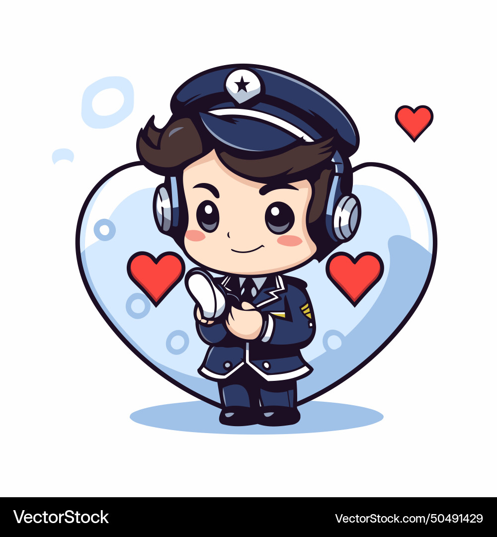 Policeman with heart - cute cartoon style Vector Image