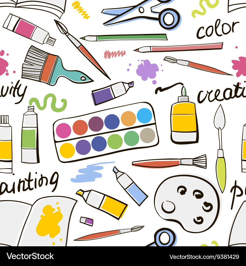 Seamless texture with art materials Royalty Free Vector