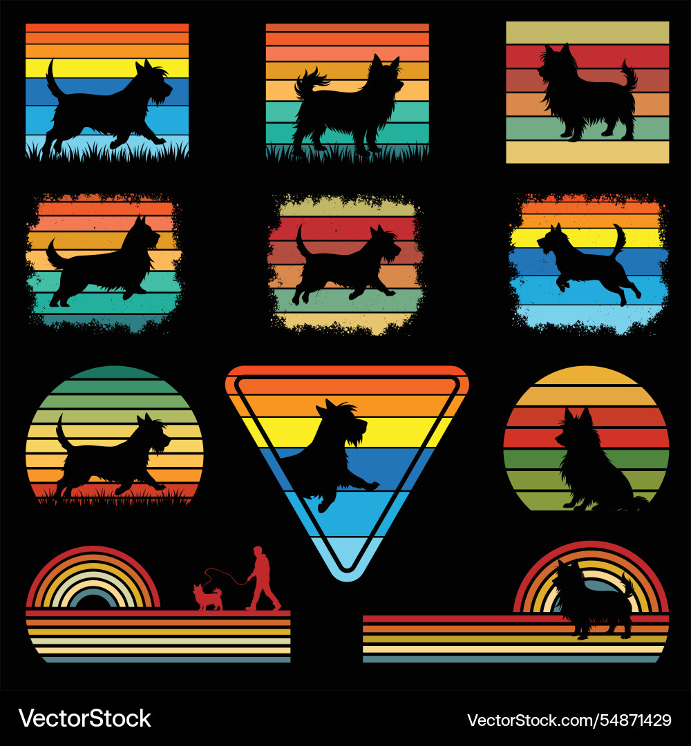 Skye terrier retro design bundle Royalty Free Vector Image