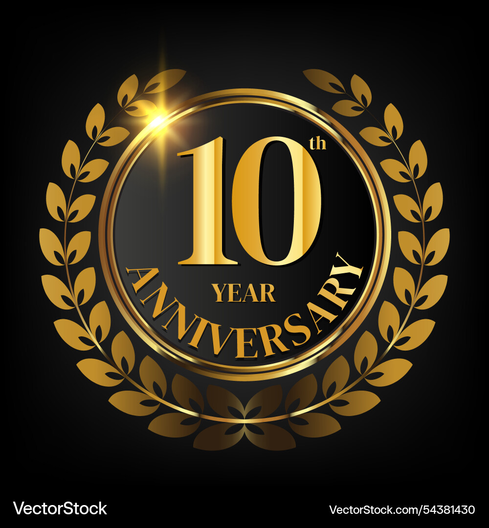 10th year golden anniversary logo Royalty Free Vector Image