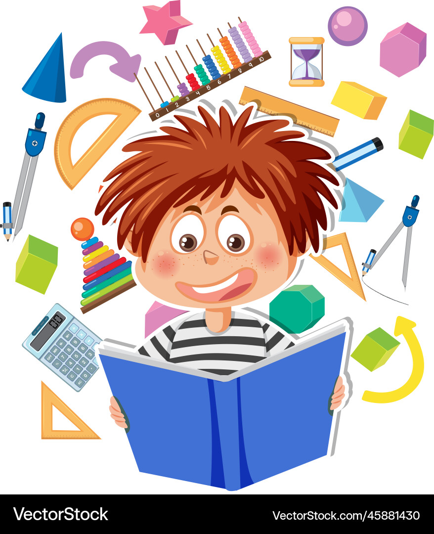Boy reading math book Royalty Free Vector Image