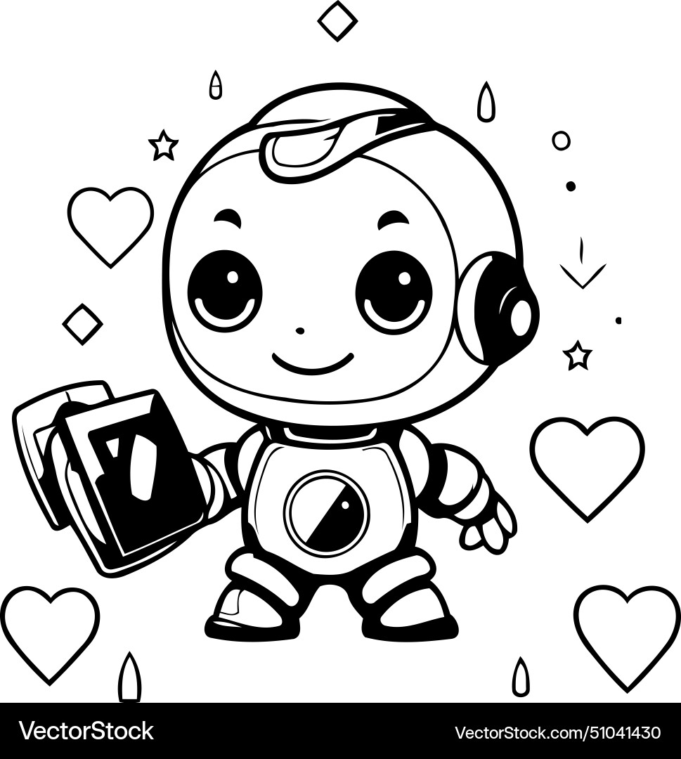 Cute robot holding a camera cartoon style Vector Image