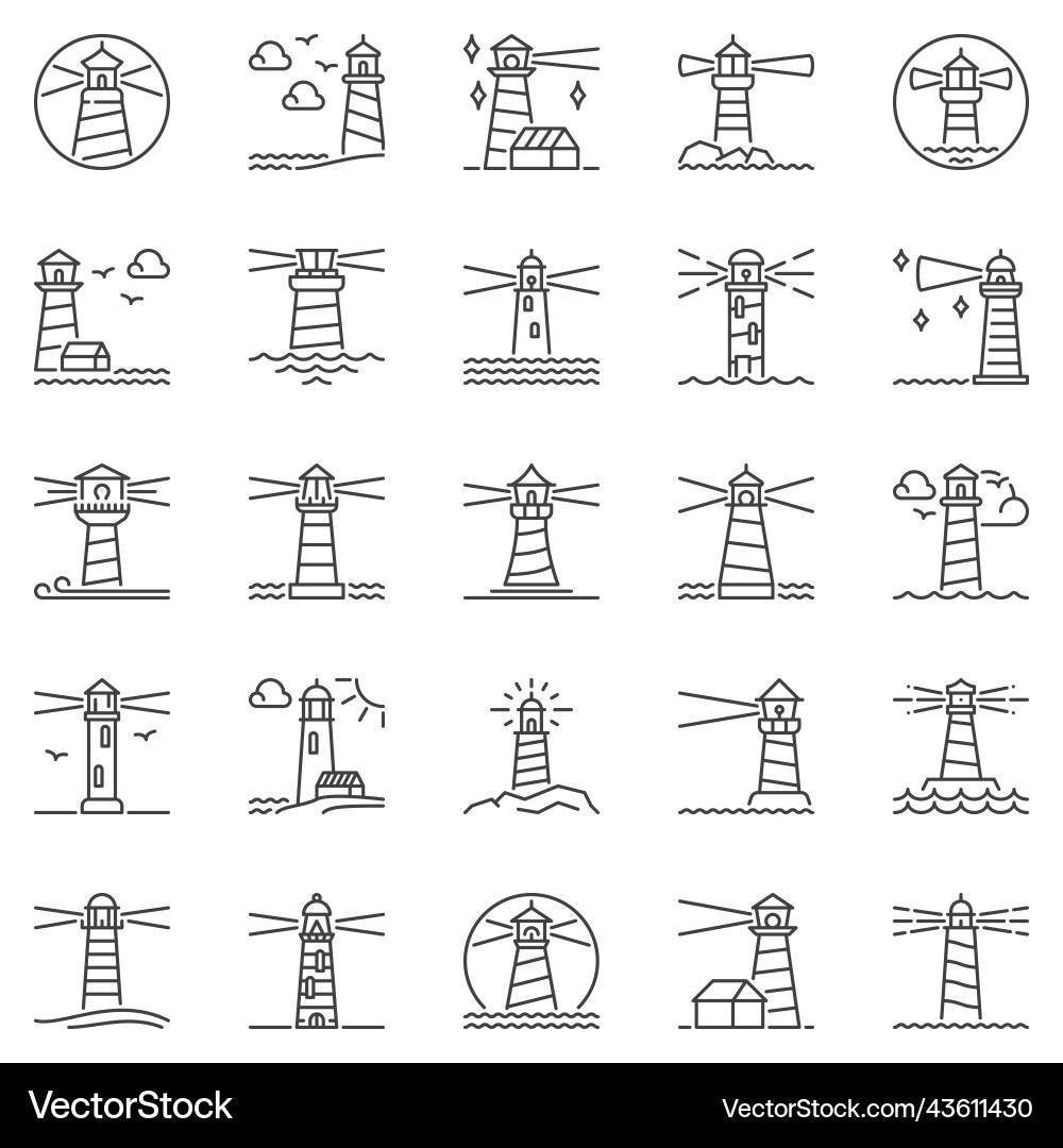 Lighthouse outline icons set lighthouses concept Vector Image