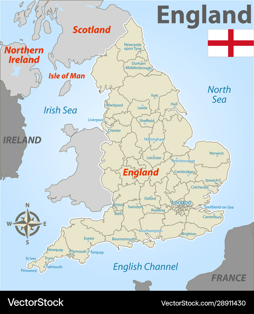 Map england with districts Royalty Free Vector Image