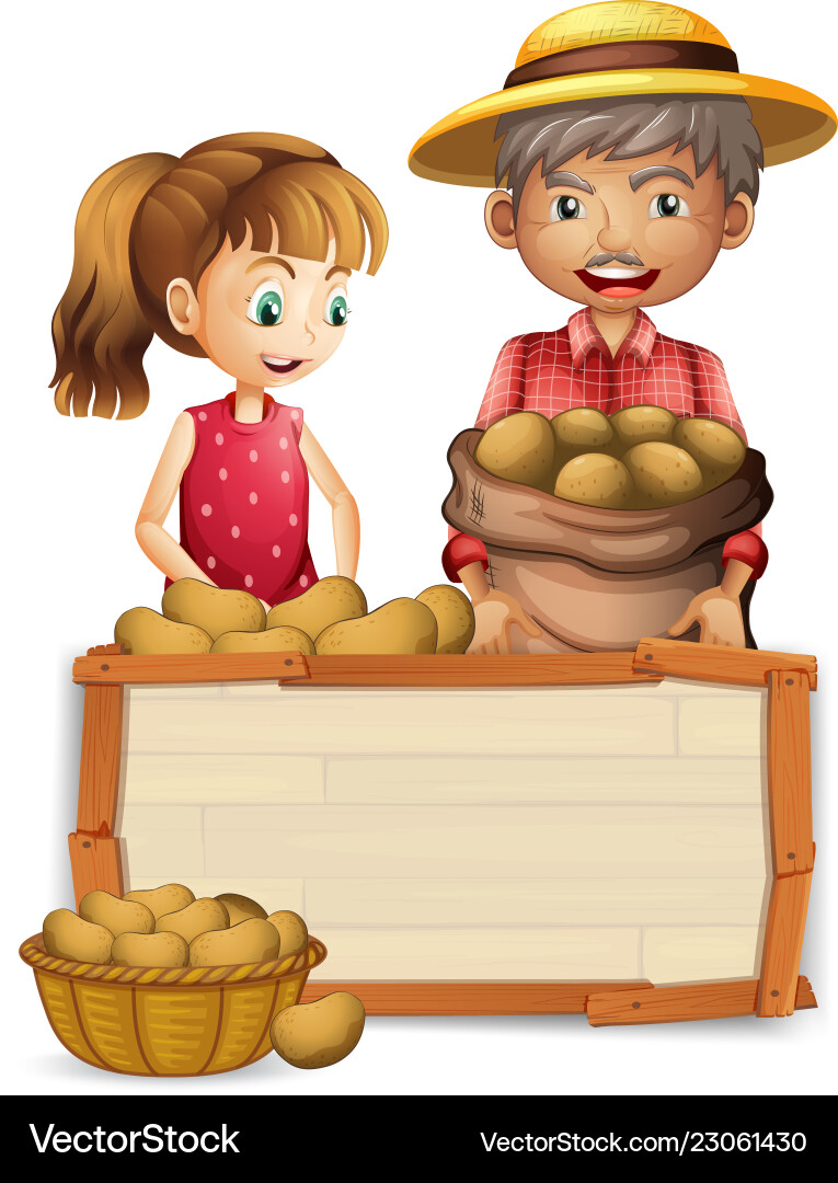 Potato farmer on wooden board Royalty Free Vector Image