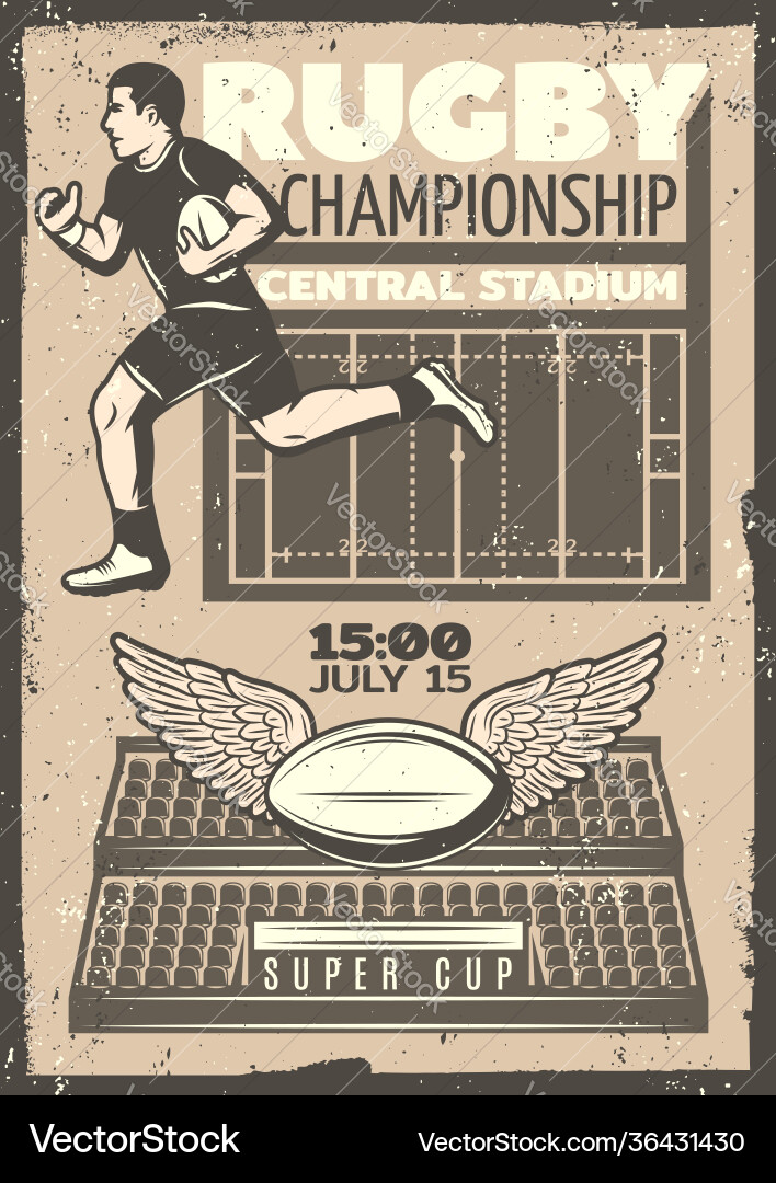 Vintage rugby competition poster Royalty Free Vector Image