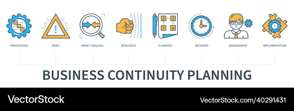 Business continuity planning concept with icons Vector Image