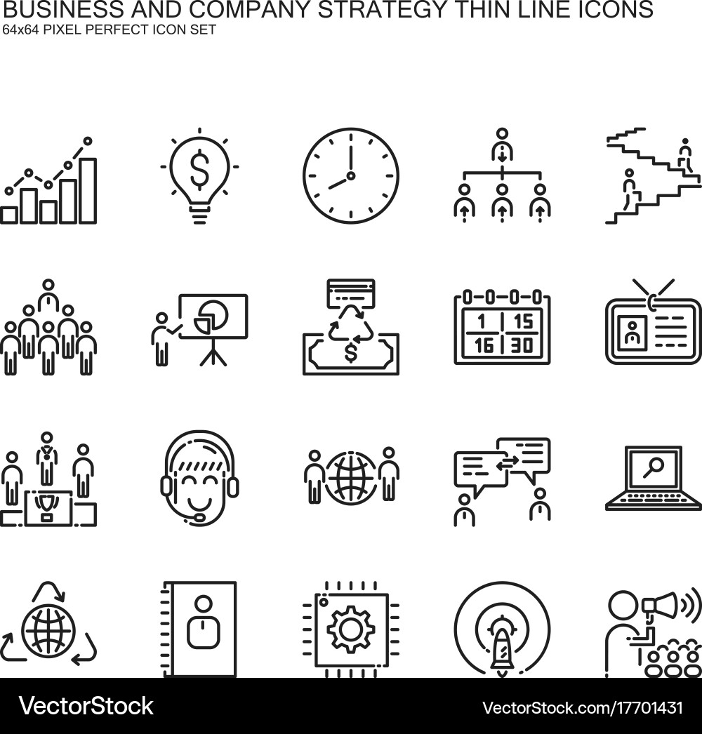 Business Strategy Line Icons - Corporate Vector Image