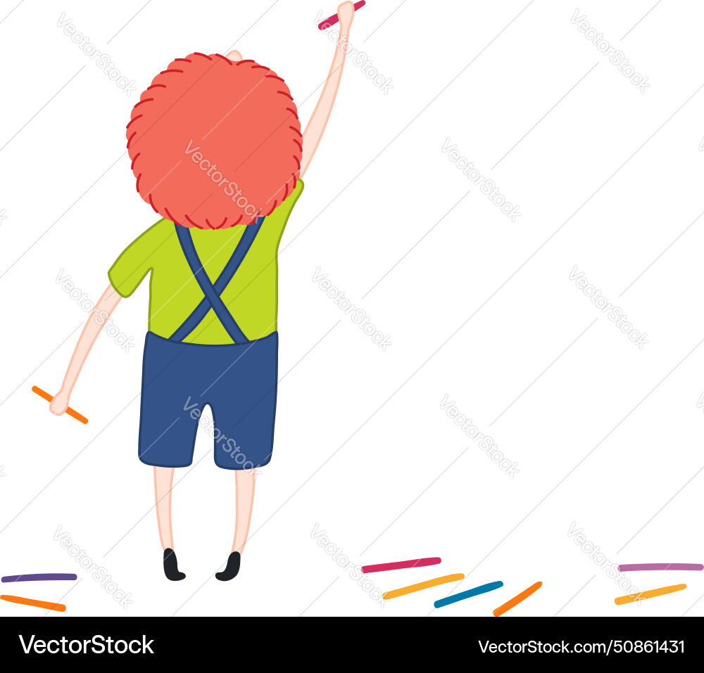 Cute boy drawing with crayons hand drawn cartoon Vector Image