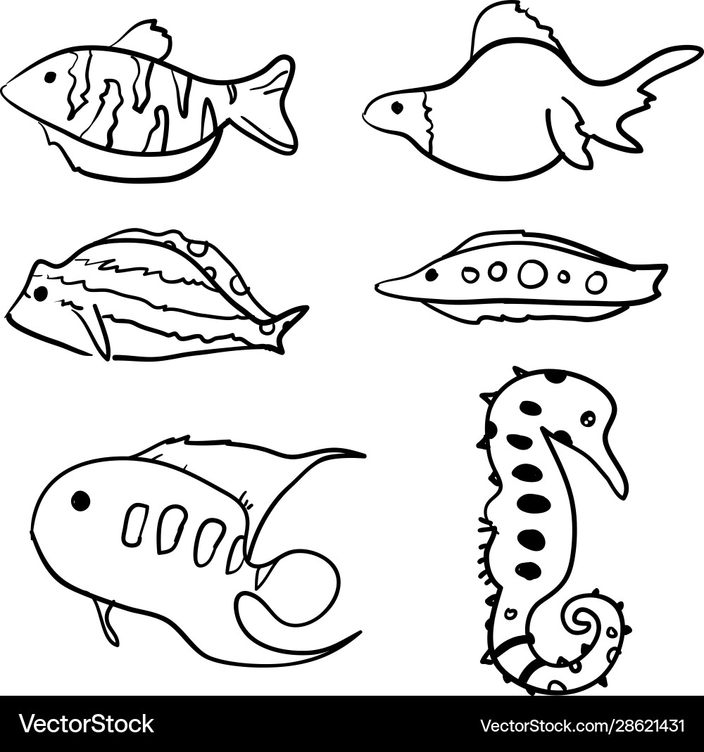 Hand drawn doodle cartoon fish collection Vector Image