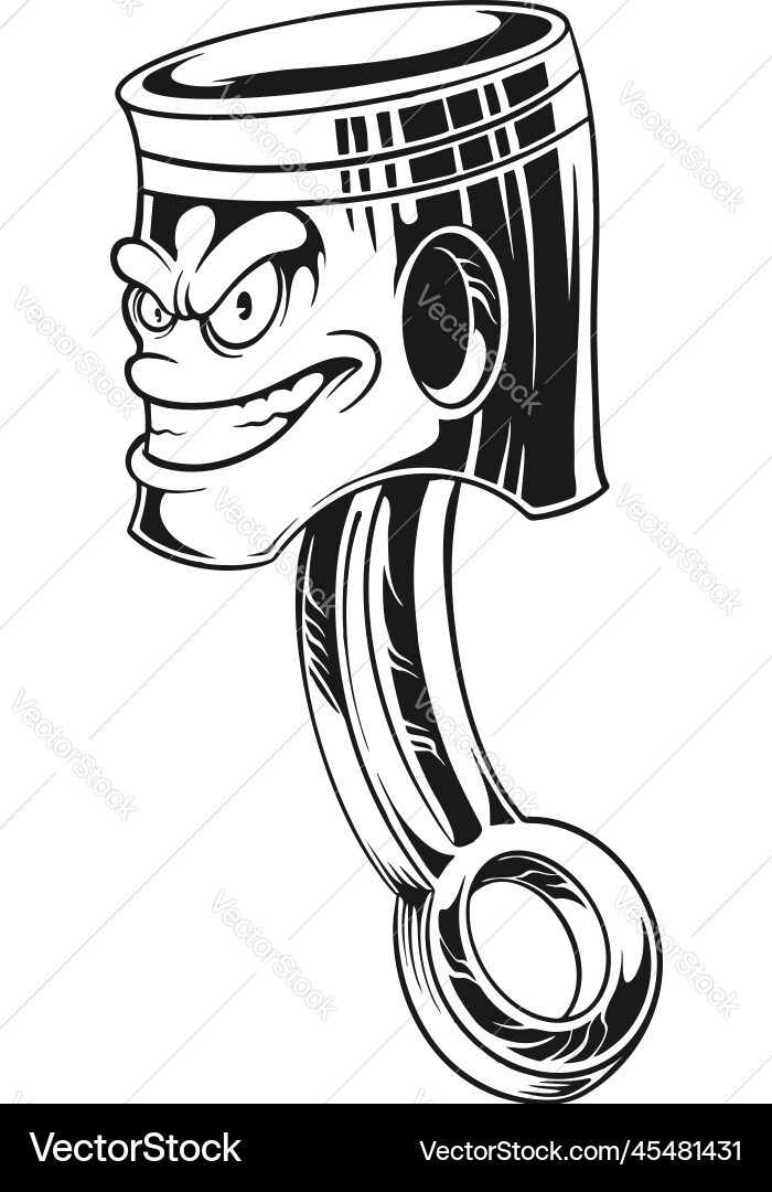 Racing engine piston head logo mascot monochrome Vector Image