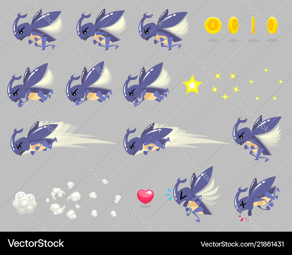 Stag beetle enemy game sprites Royalty Free Vector Image