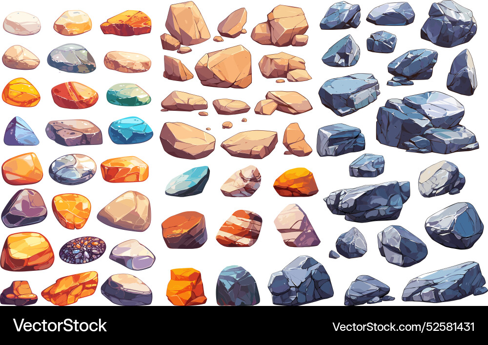 Stones cartoon set stone granite natural boulder Vector Image