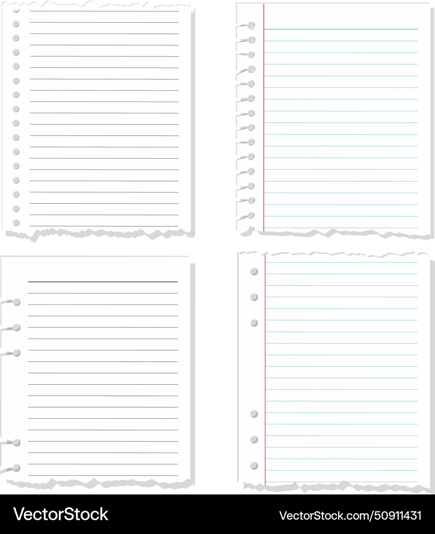 Torn white loose leaf notebook paper Royalty Free Vector