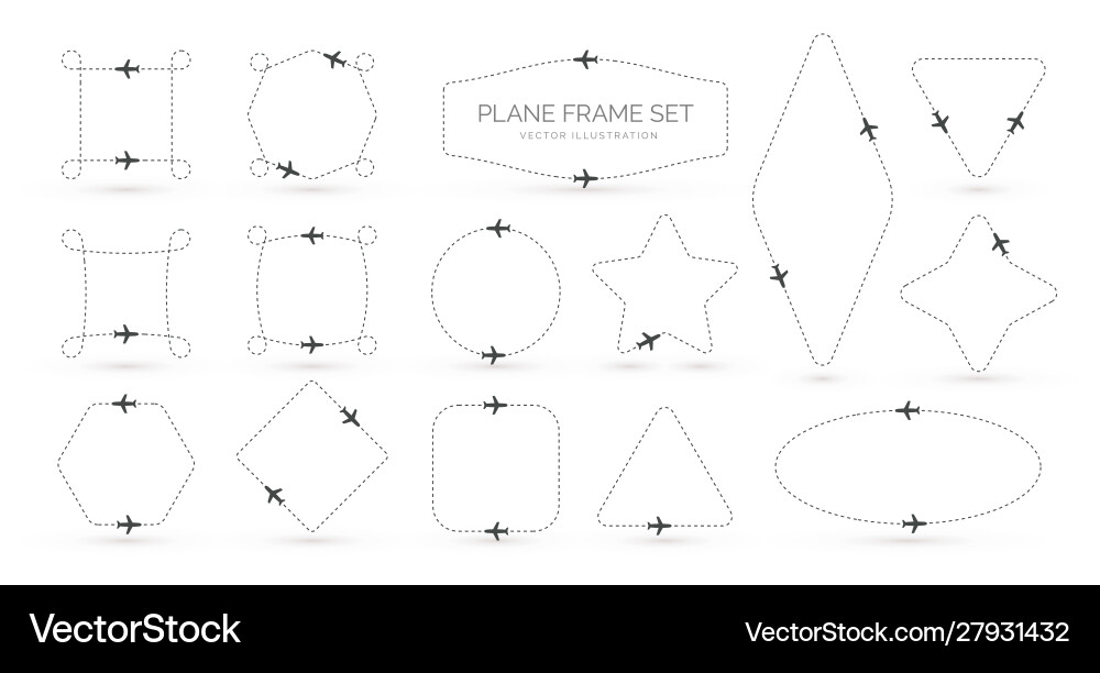 Airplane route creative simple borders set Vector Image