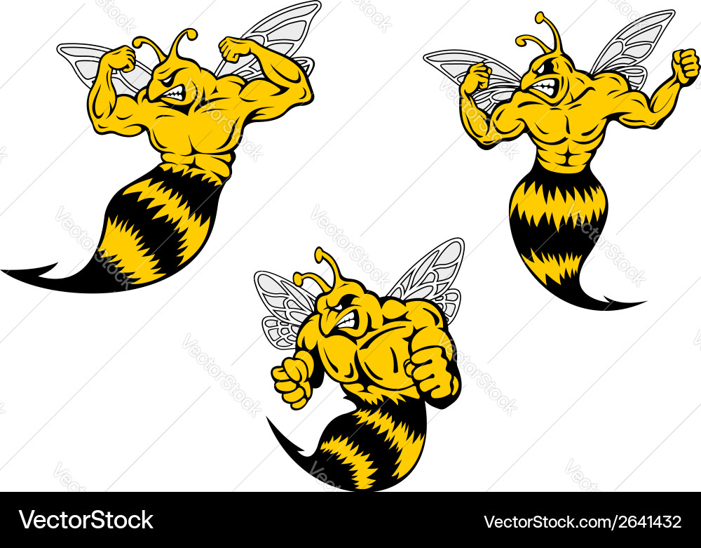 Angry cartoon wasp or hornets with a sting Vector Image
