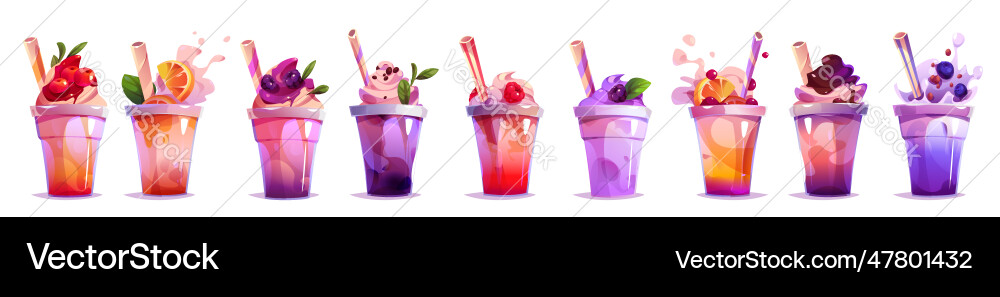 Cartoon set of plastic cups milkshake Royalty Free Vector